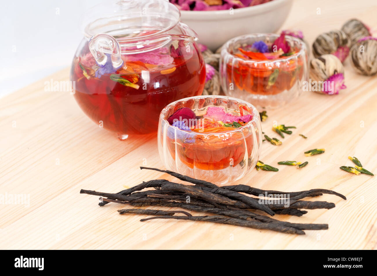 Herbal natural floral tea infusion with dry flowers ingredients Stock ...