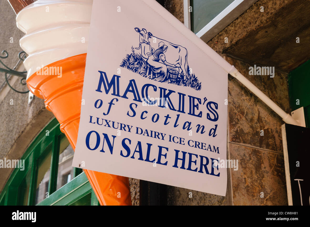 Sign for Mackies of Scotland ice-cream outside a shop Stock Photo - Alamy