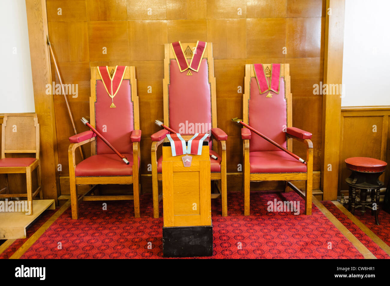 Chairs for the High Priest, Excellent King and Chief Scribe in a red ...