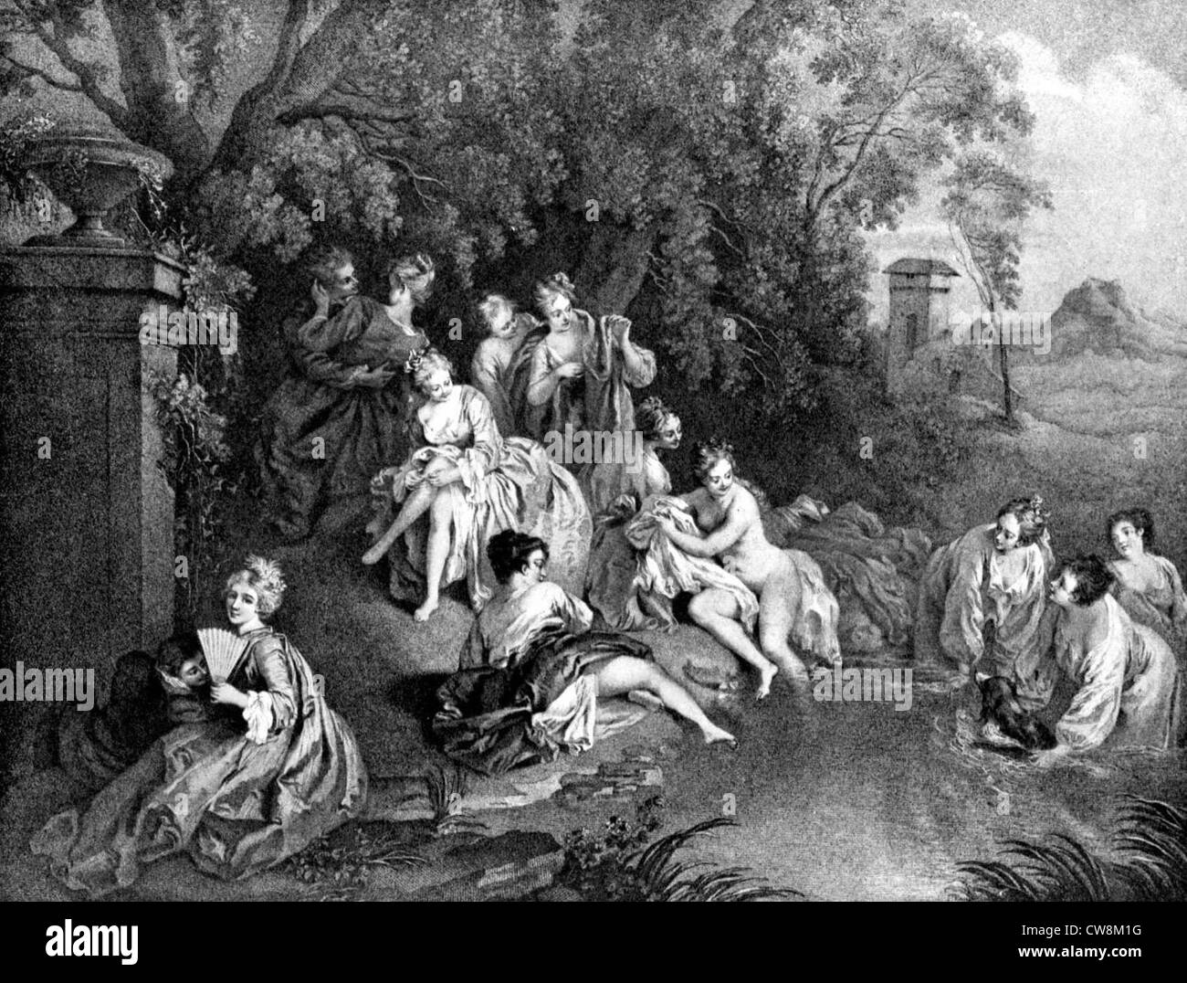 Engravings by Watteau, gallant scene Stock Photo - Alamy