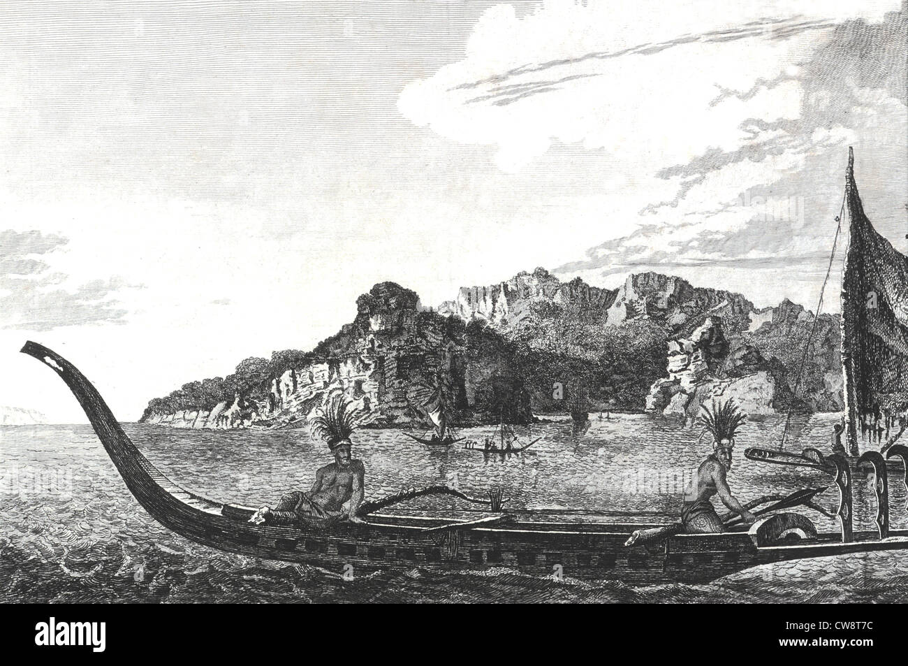 Journey James COOK war pirogue engraving William Hodges Stock Photo - Alamy