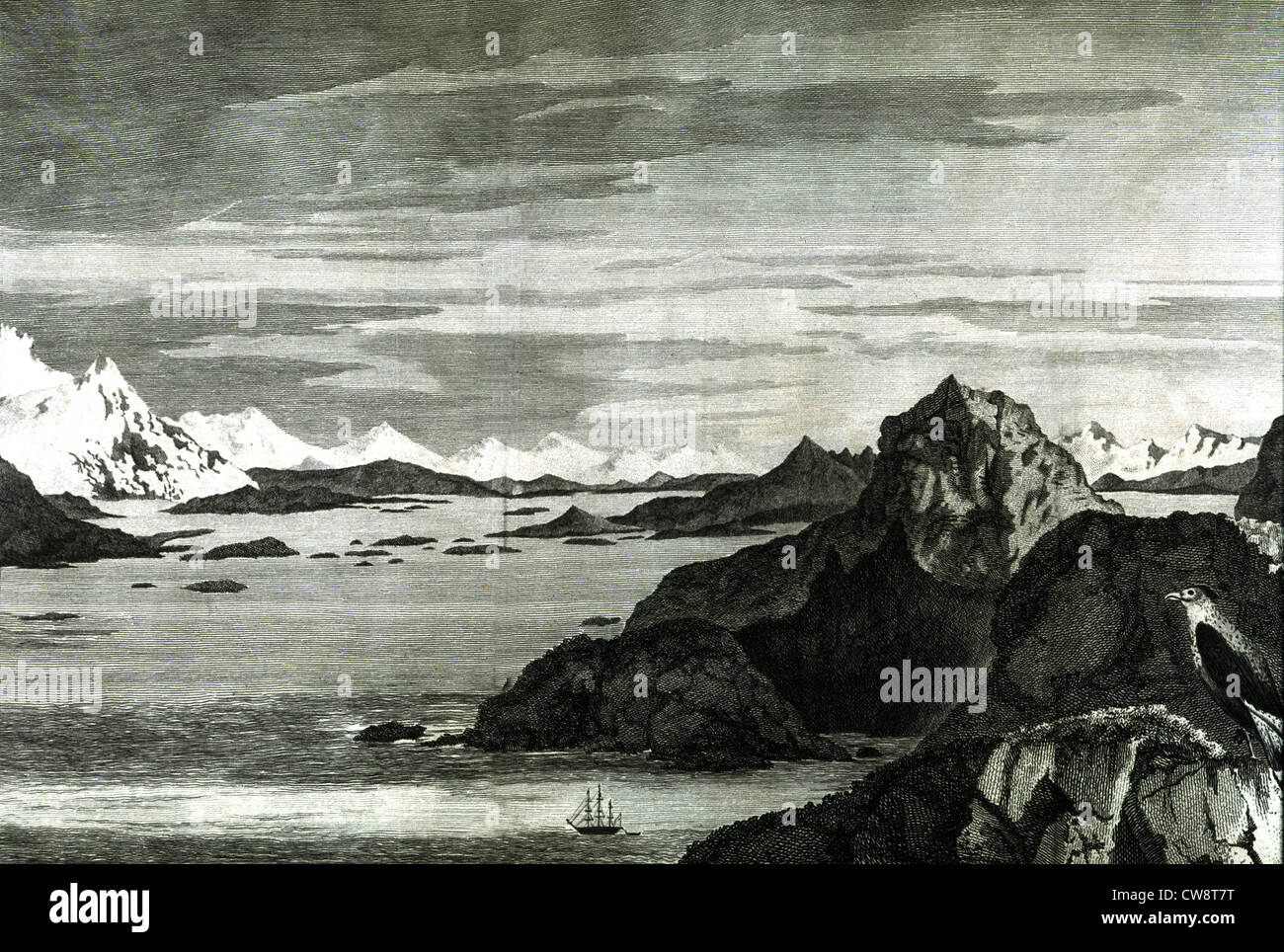 Journey James COOK polar landscape engraving William Hodges Stock Photo ...