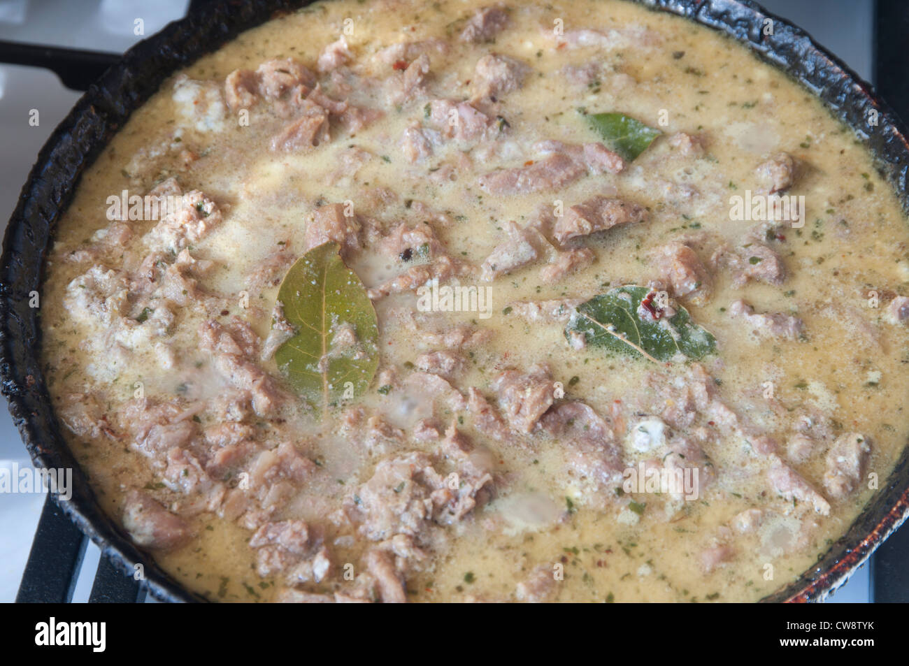 Boiling meat (beef Stroganoff) with a nomber of spice Stock Photo - Alamy
