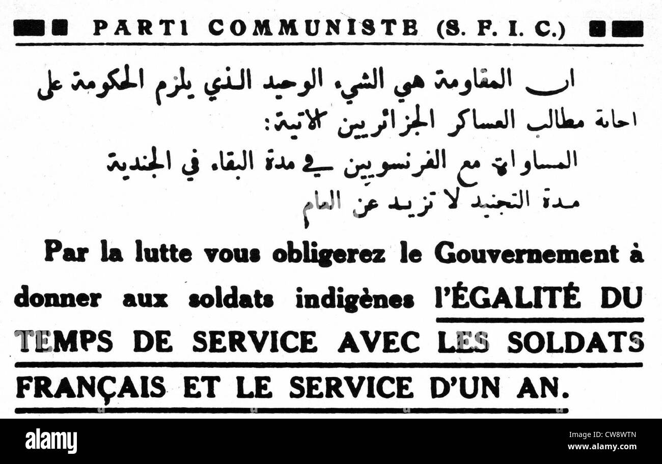 French Communist Party flyer against militarizing Algerians - reverse ...