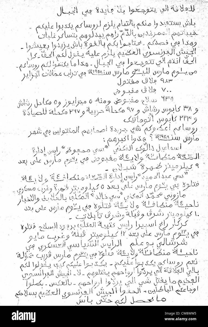 Tract appealing to fellaghas to surrender to French army Stock Photo ...