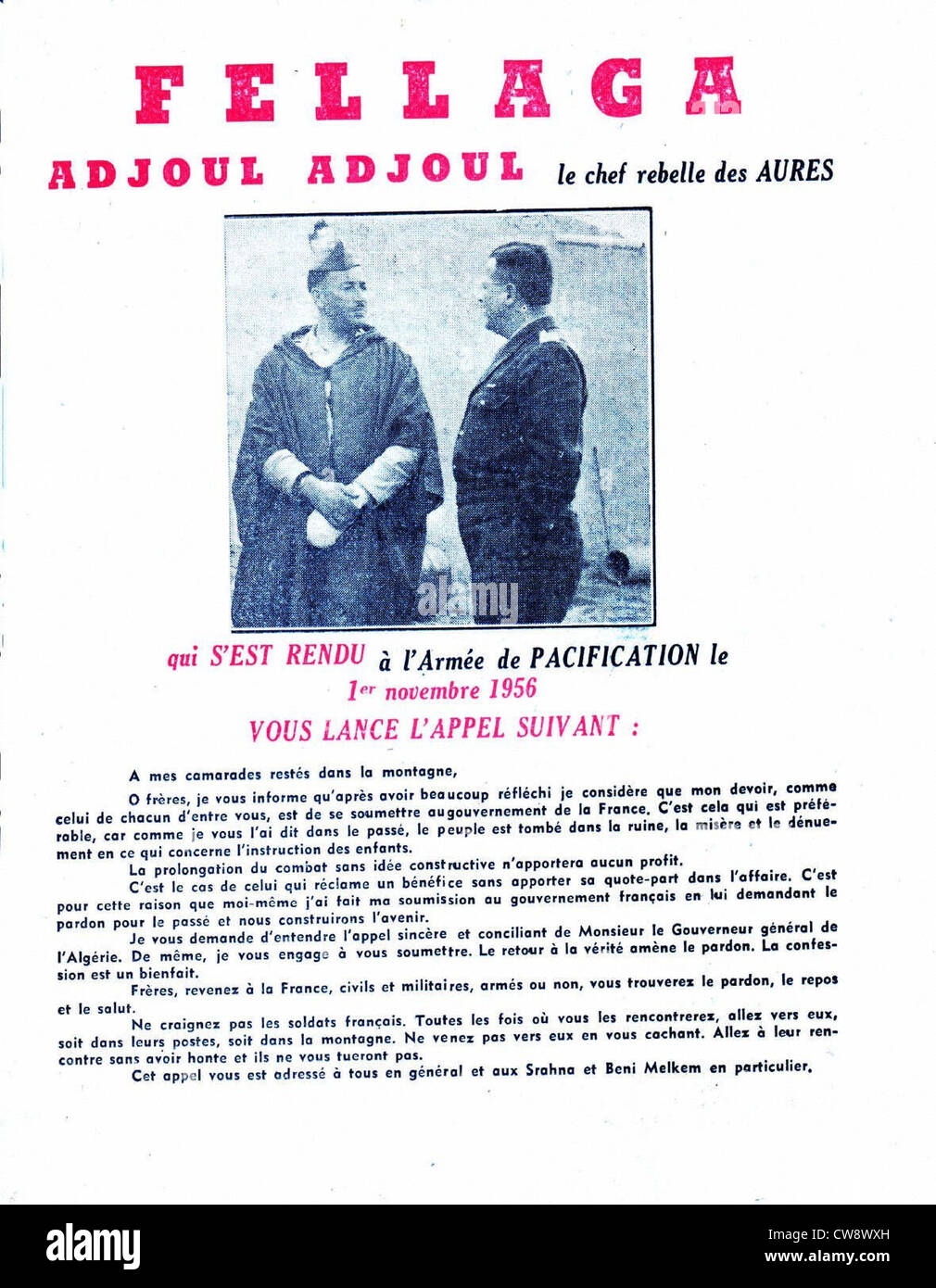 Tract appealing to fellaghas to surrender to French army Stock Photo ...