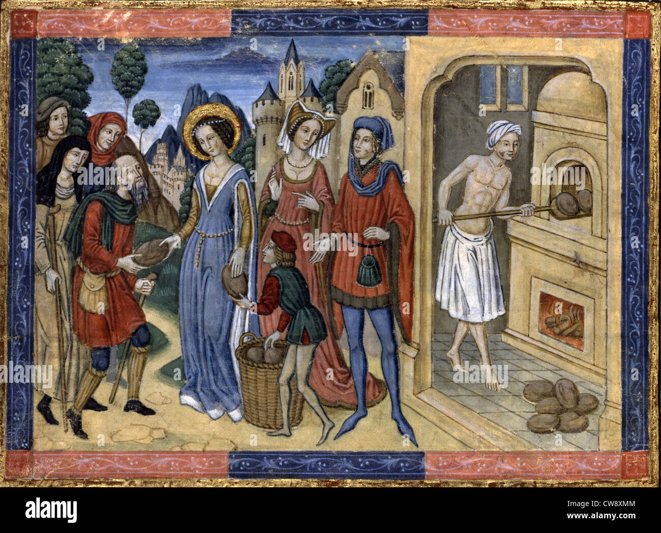 Saint Elisabeth Hungary distributing bread to poor in front bakery ...