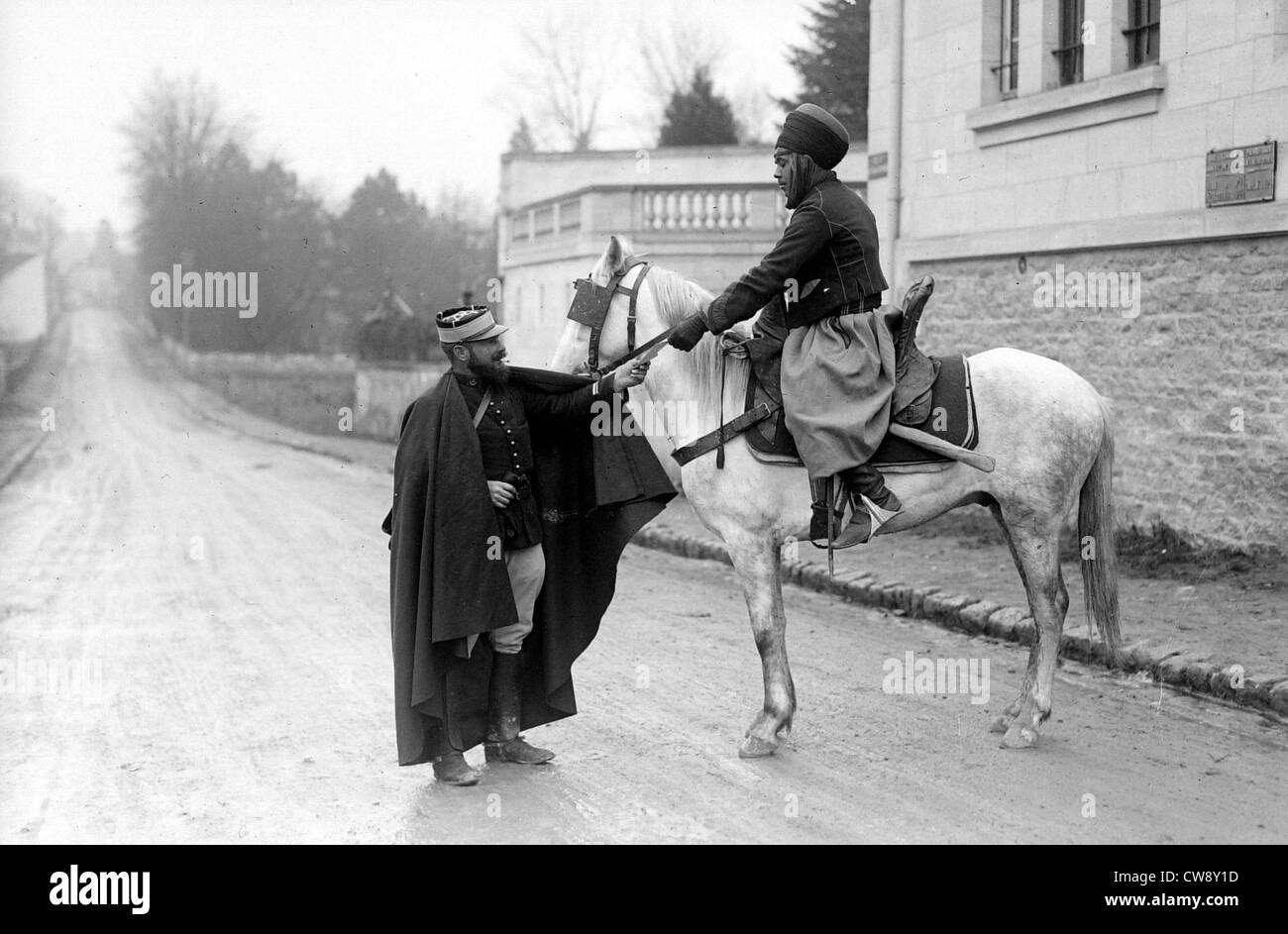 A visit to front. An Algerian spahi hands letter to his superior Stock ...