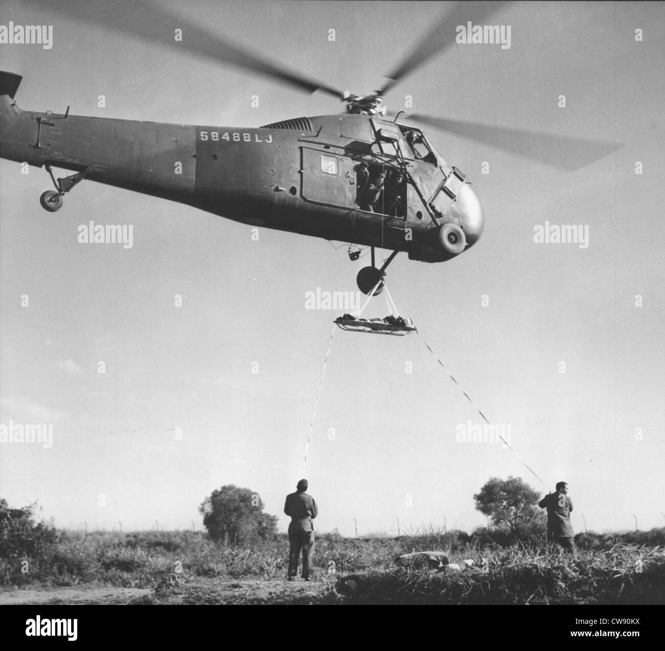 Rescue training wounded soldier during war in Algeria (1959 Stock Photo ...