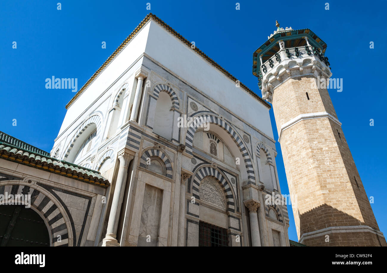 Tunisia, Tunis, the Sidi Youssef mosque's octagonal shaped minaret ...