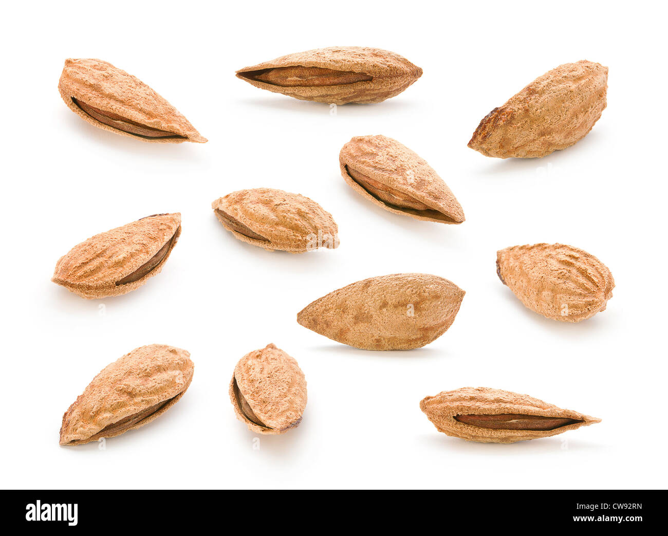 Set almond nut closeup with shell on white Stock Photo - Alamy