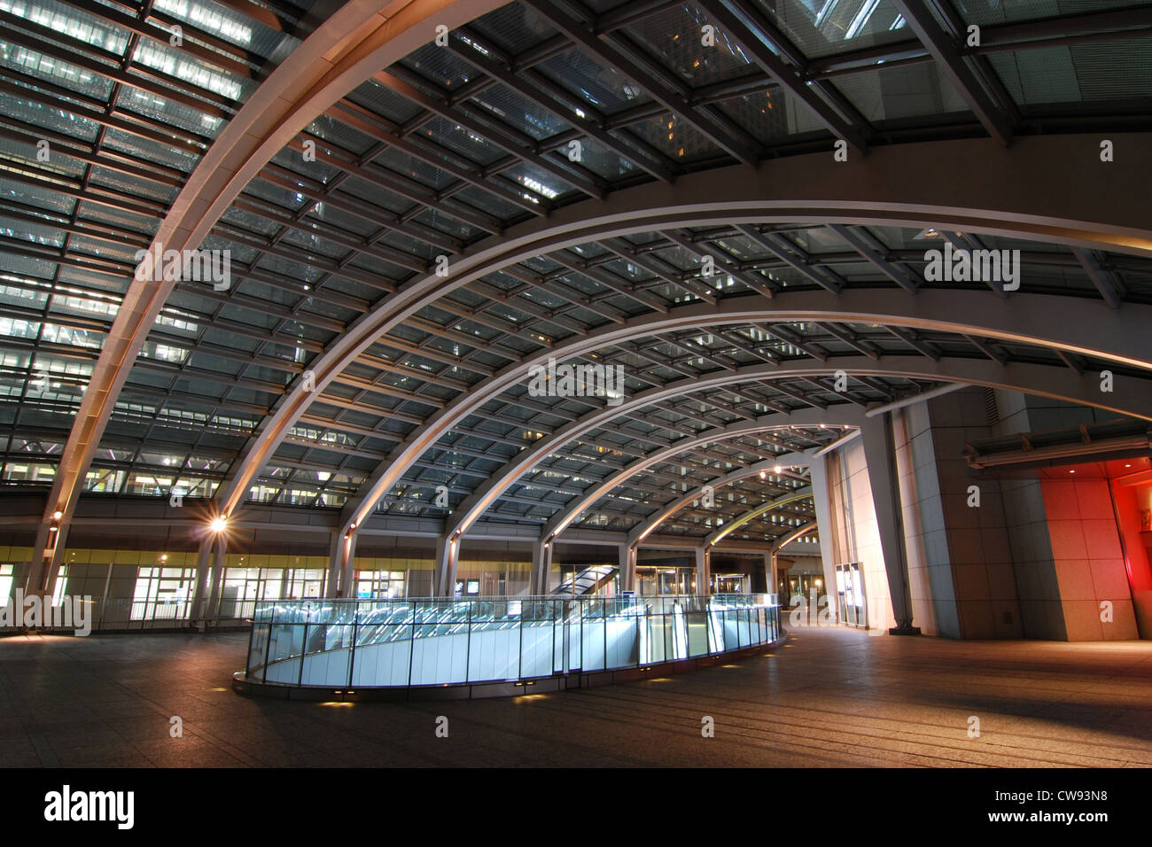 modern architecture interior - big hall with arc glass roof in the ...
