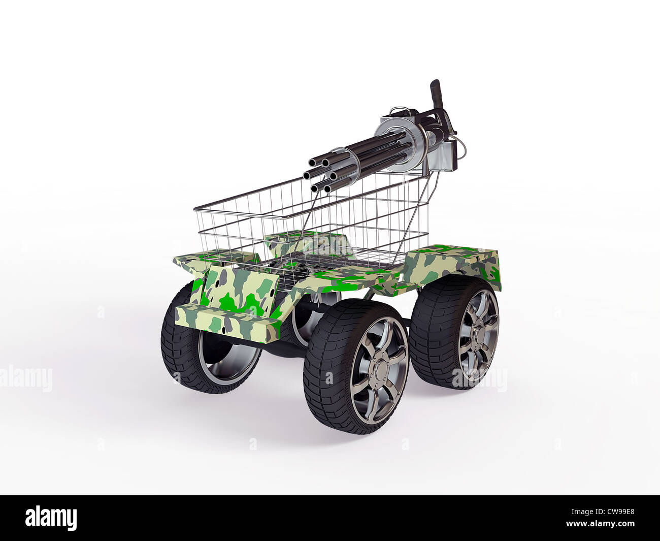 Shopping basket with big wheels on a white background Stock Photo - Alamy