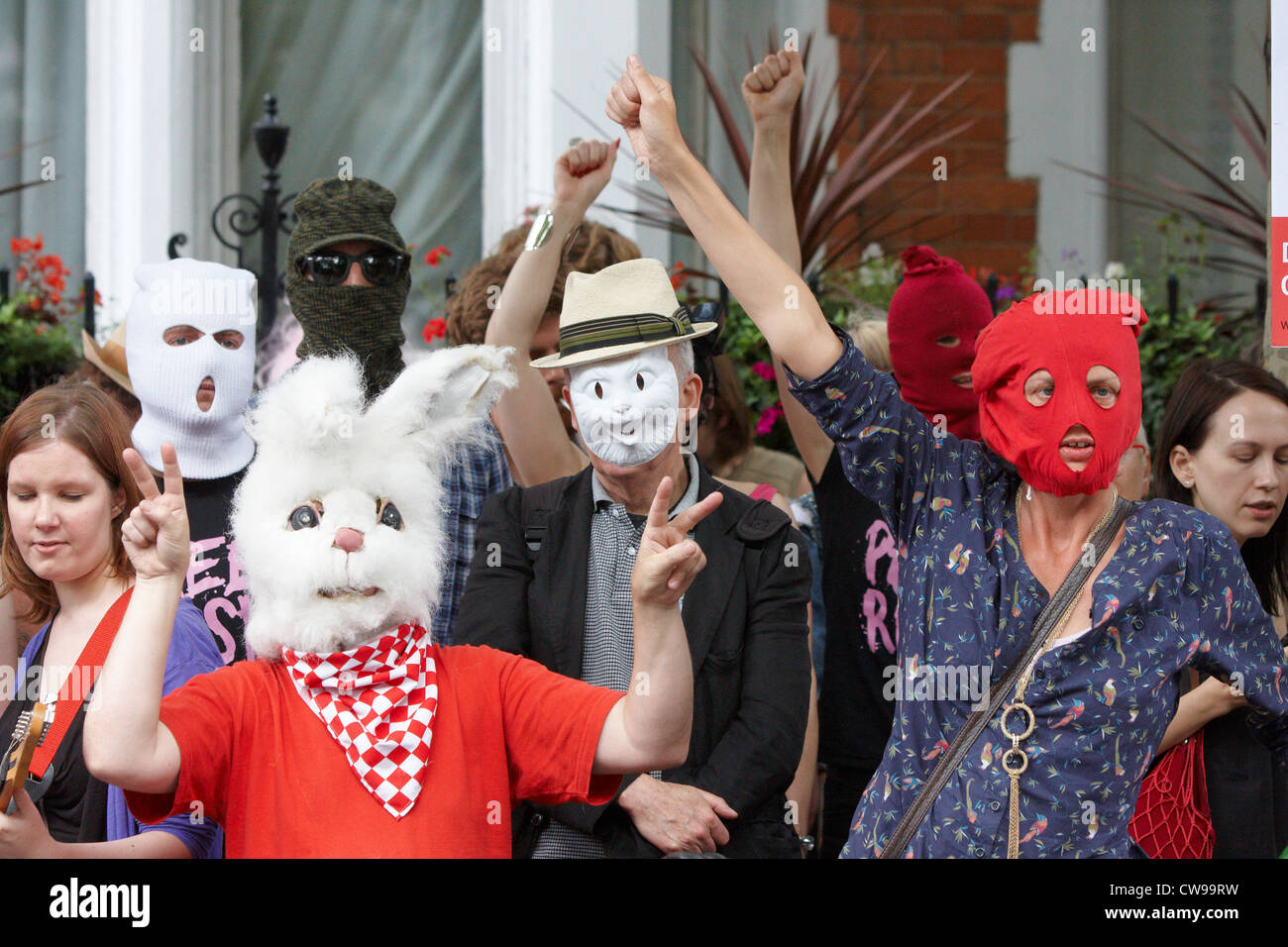 Supporters of Pussy Riot, the Russian female punk band, protest outside ...
