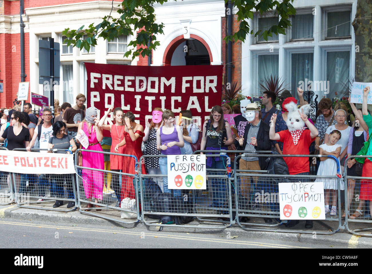 Supporters of Pussy Riot, the Russian female punk band, protest outside ...