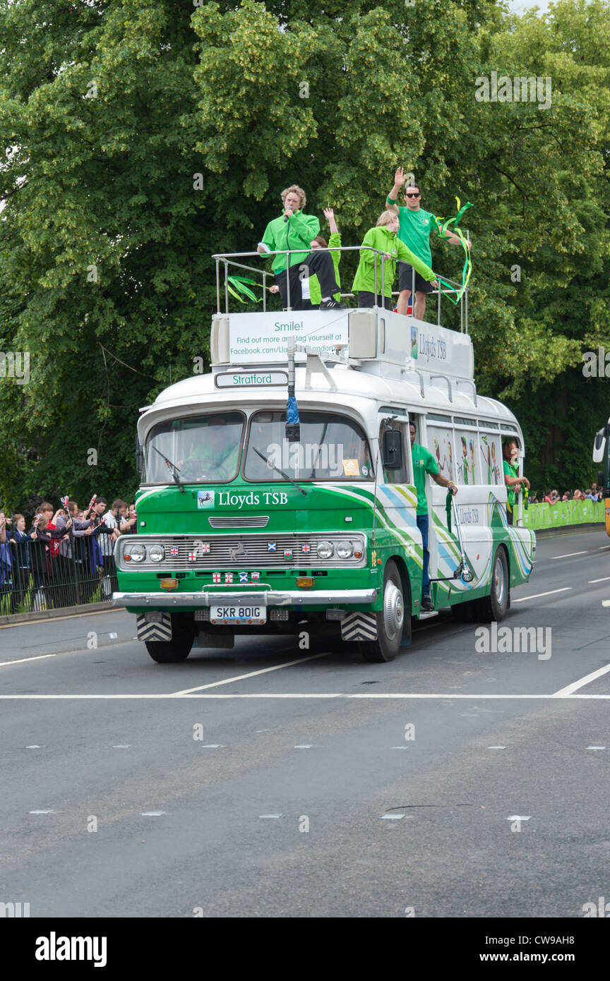 The Lloyds TSB sponsor bus on the London 2012 Olympic torch relay route ...