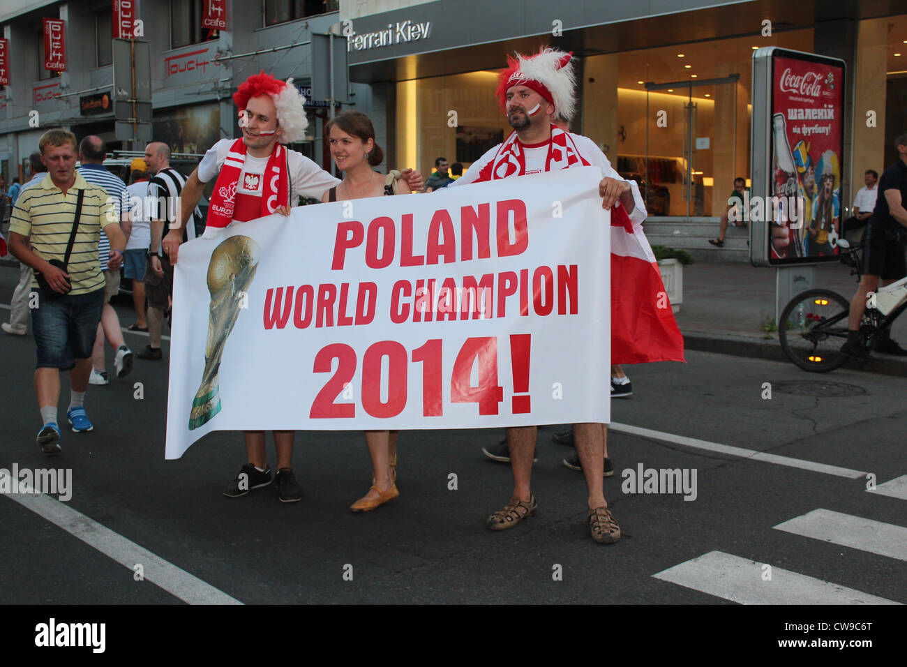 Poland fans banner "Poland world chapmion 2014". Final. Kiev, Ukraine ...