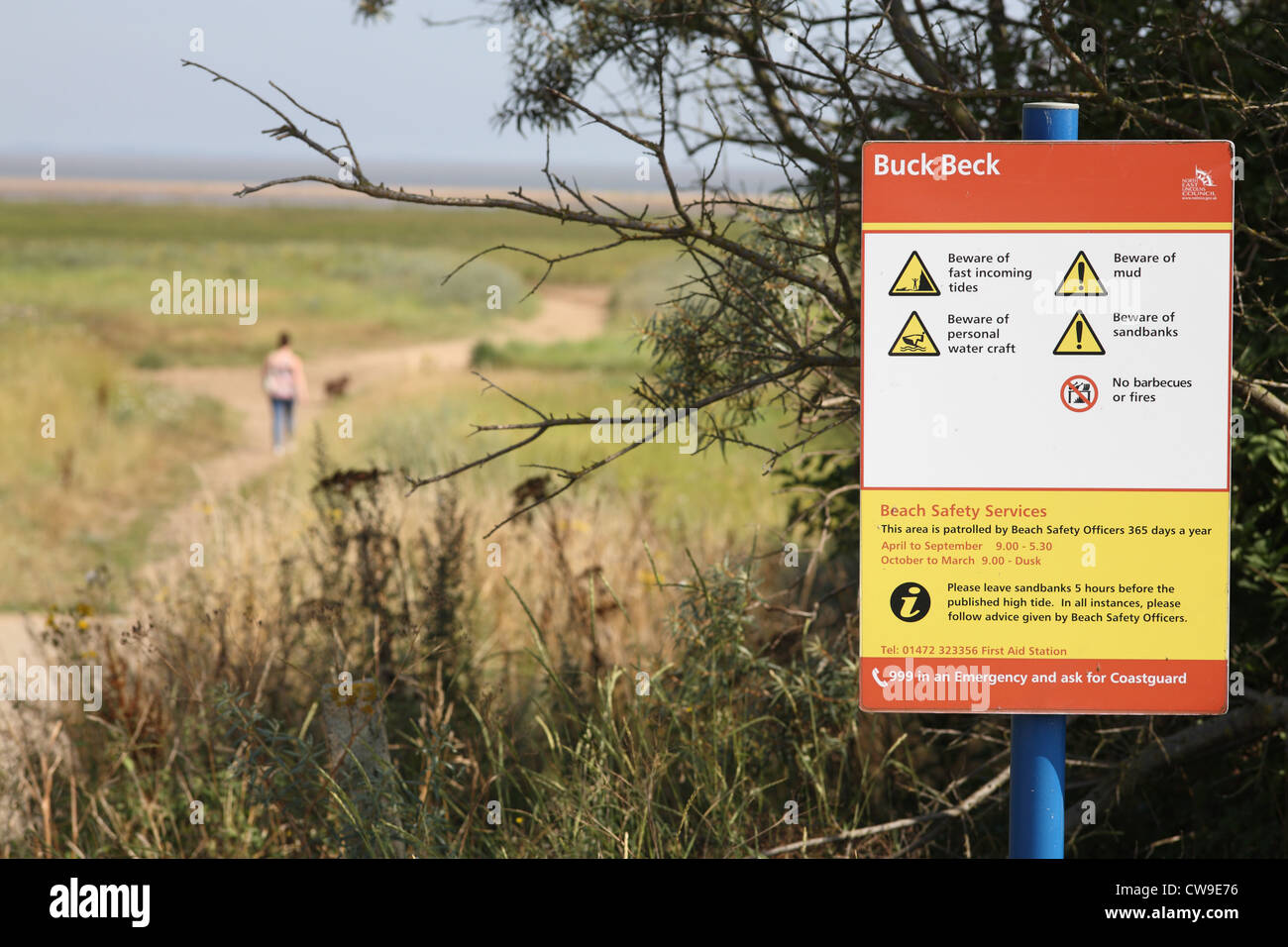 Warning sign for Humber estuary nature reserve at Cleethorpes Stock ...