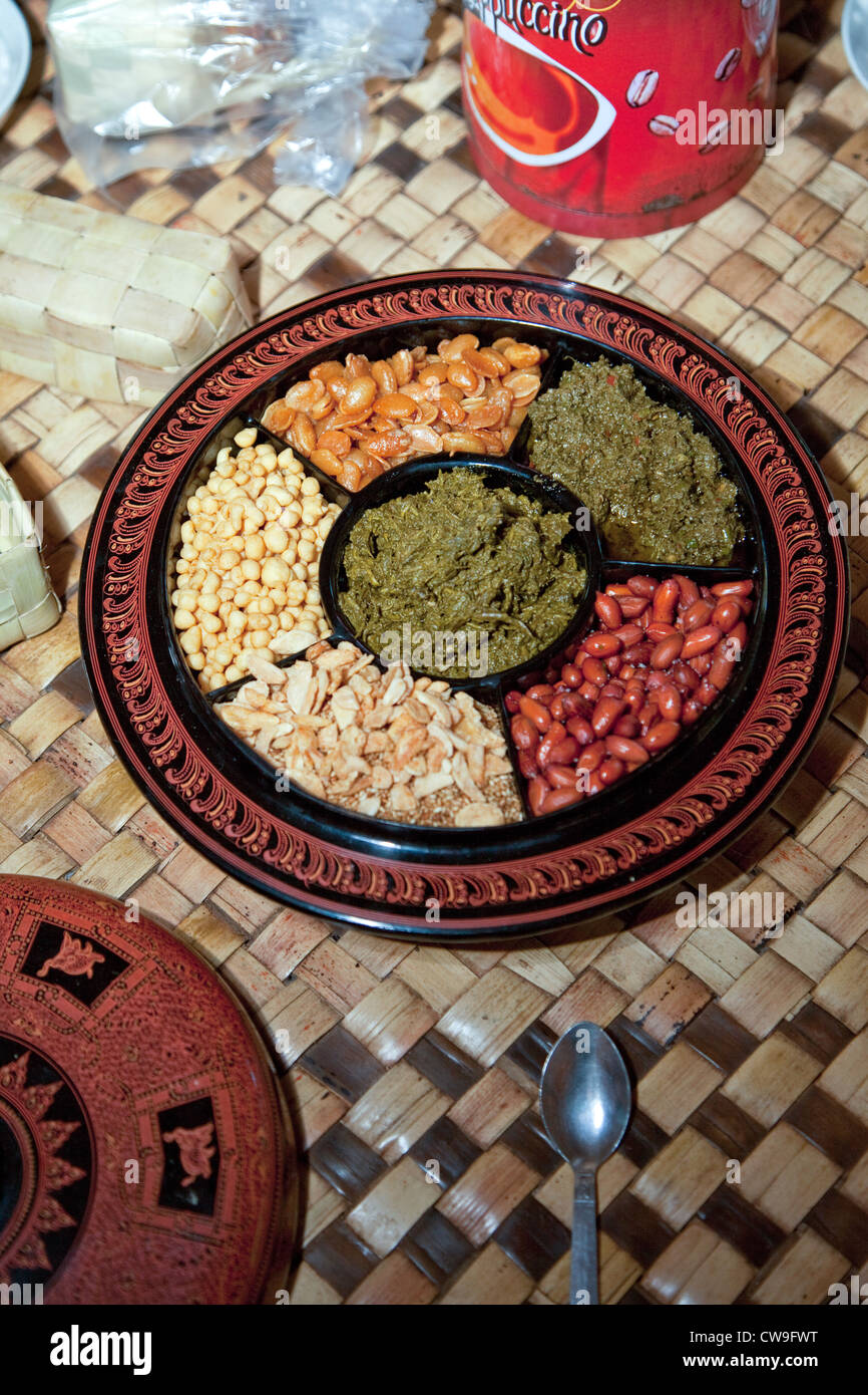 Myanmar, Burma. Burmese Appetizers: Pickled Tea Leaves, Flat Beans ...