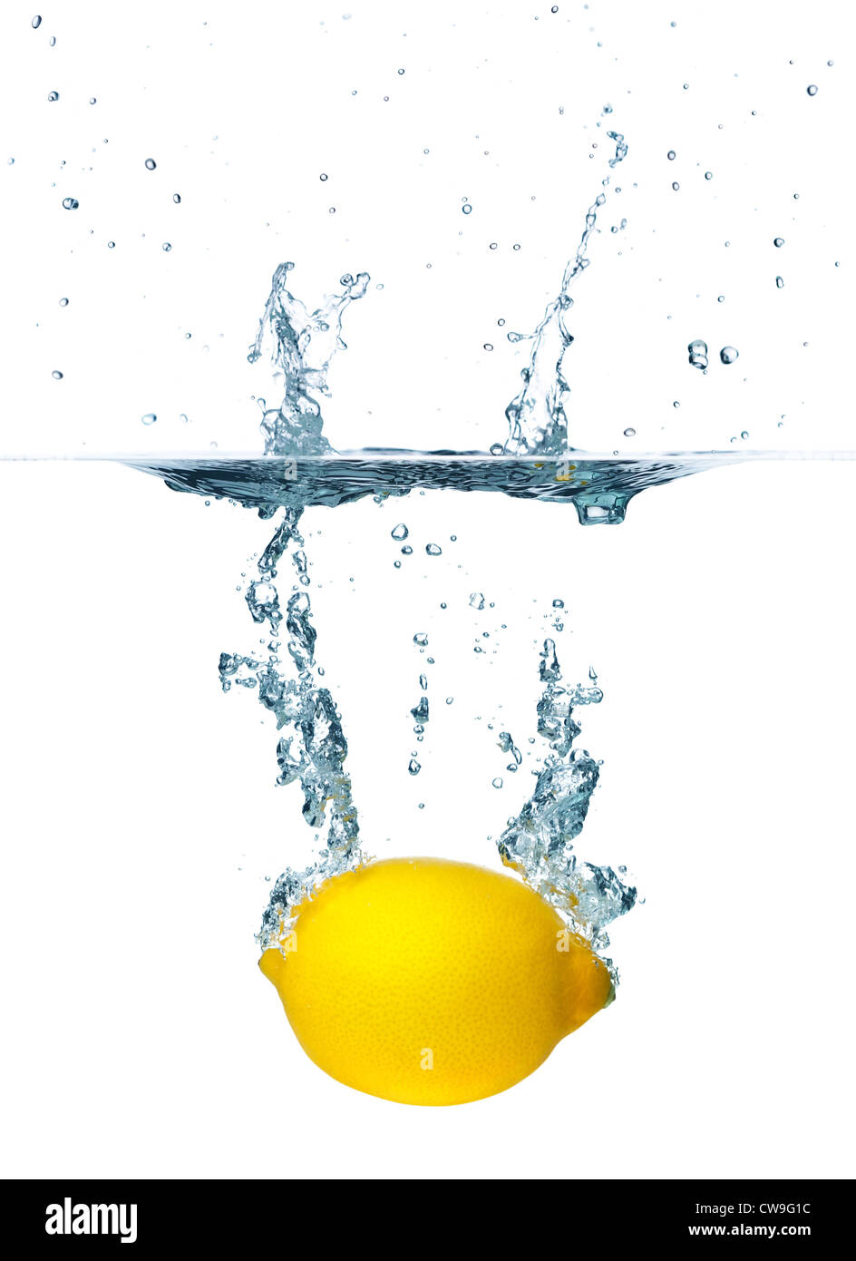 Fresh lemon falling into water. Isolated on white background Stock ...