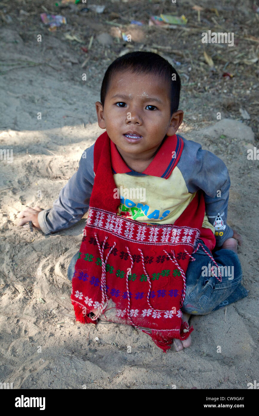 Myanmar, Burma, near Bagan. Little Burmese Boy in Village Stock Photo ...