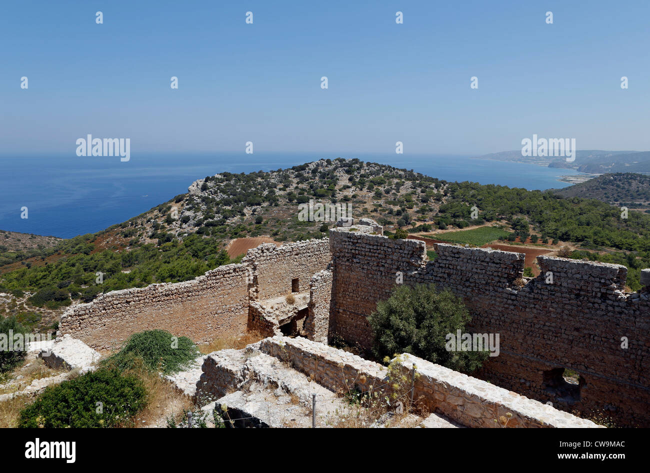 Inside Kritinia Castle on the Greek island of Rhodes. Views of ...