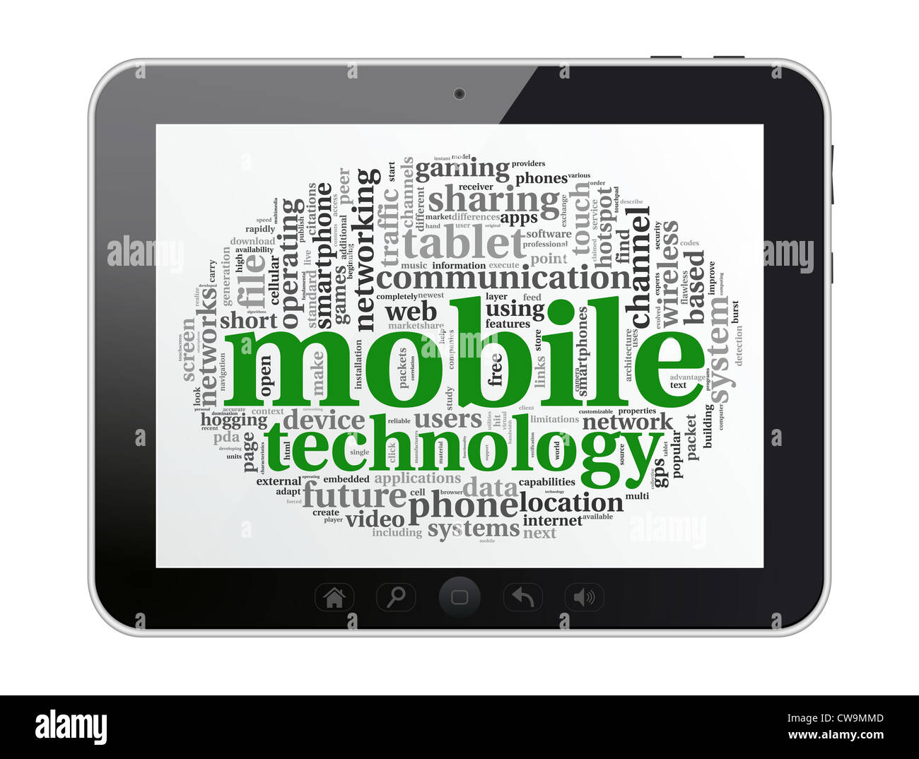 Digital tablet with mobile technology tag cloud concept on screen Stock ...