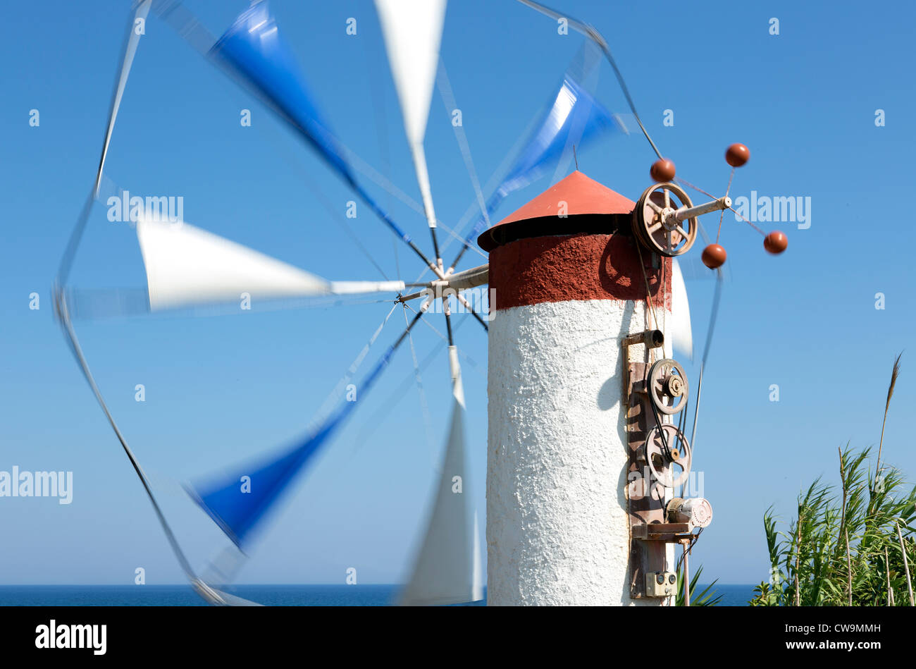 A traditional greek windmill on the west coast of Rhodes, Greece Stock ...