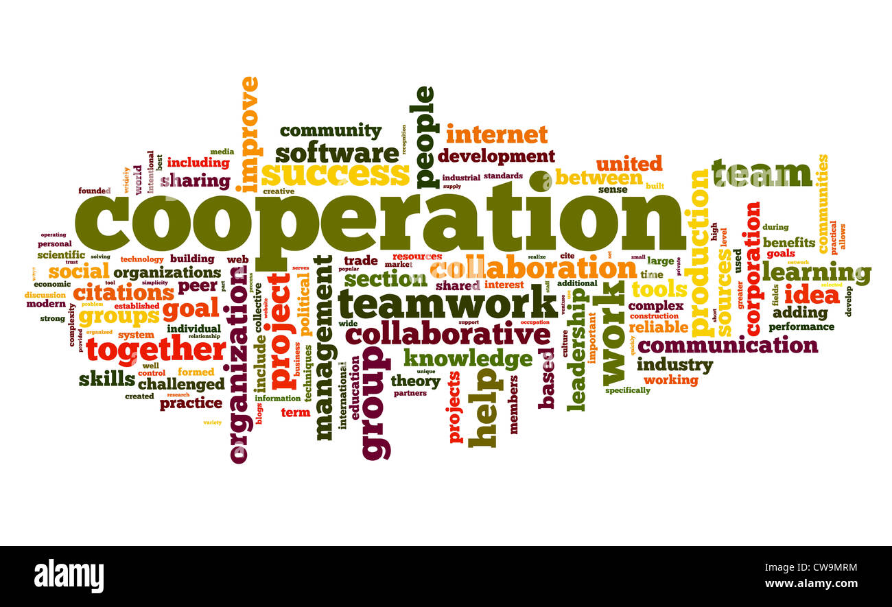 Cooperation and teamwork concept in word tag cloud on white Stock Photo ...