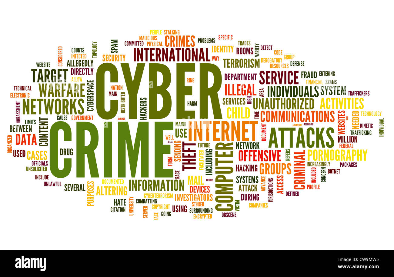 Cyber crime concept in word tag cloud isolated on white background ...