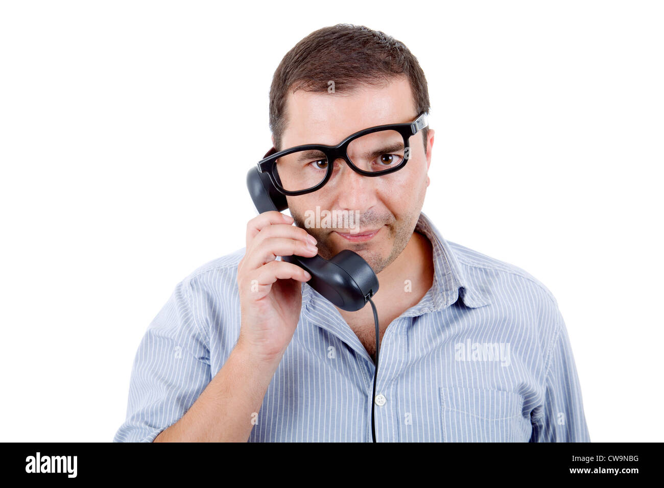 young man with a phone, isolated on white Stock Photo - Alamy