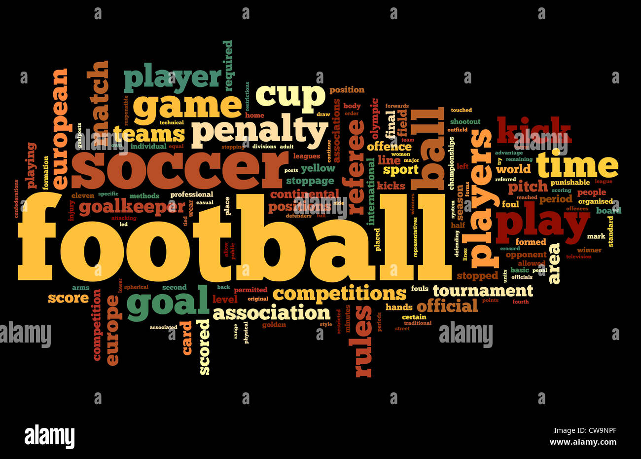 Football concept in word tag cloud on black background Stock Photo - Alamy