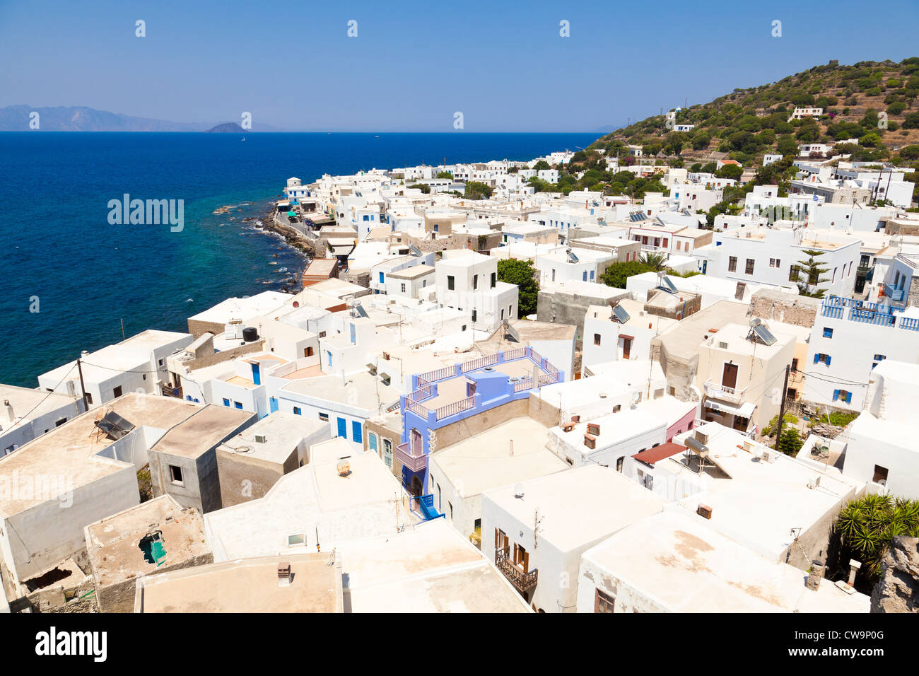 Traditional houses in panorama of town Mandrake on Nissiros island ...