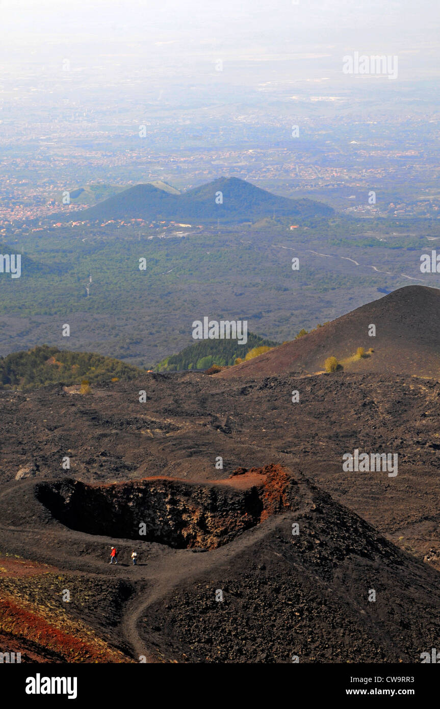 Hikers Visitors Mt. Etna Lava Rock Volcano Taormina Sicily ...