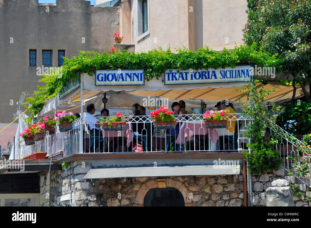 Restaurant Taormina Sicily Mediterranean Sea Island Stock Photo - Alamy