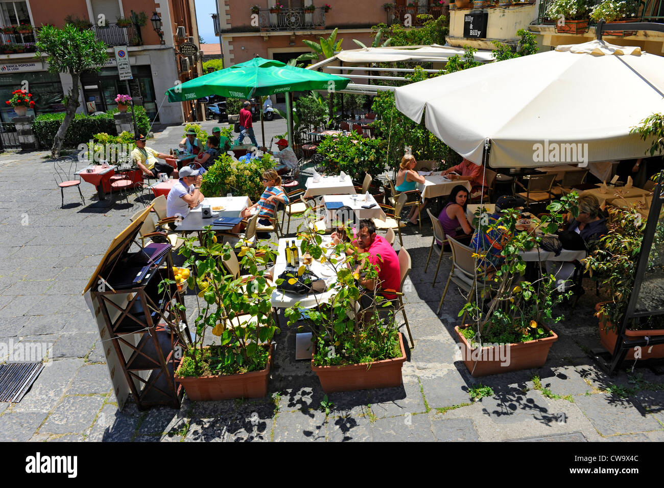 Outdoor Restaurant Taormina Sicily Mediterranean Sea Island Stock Photo ...