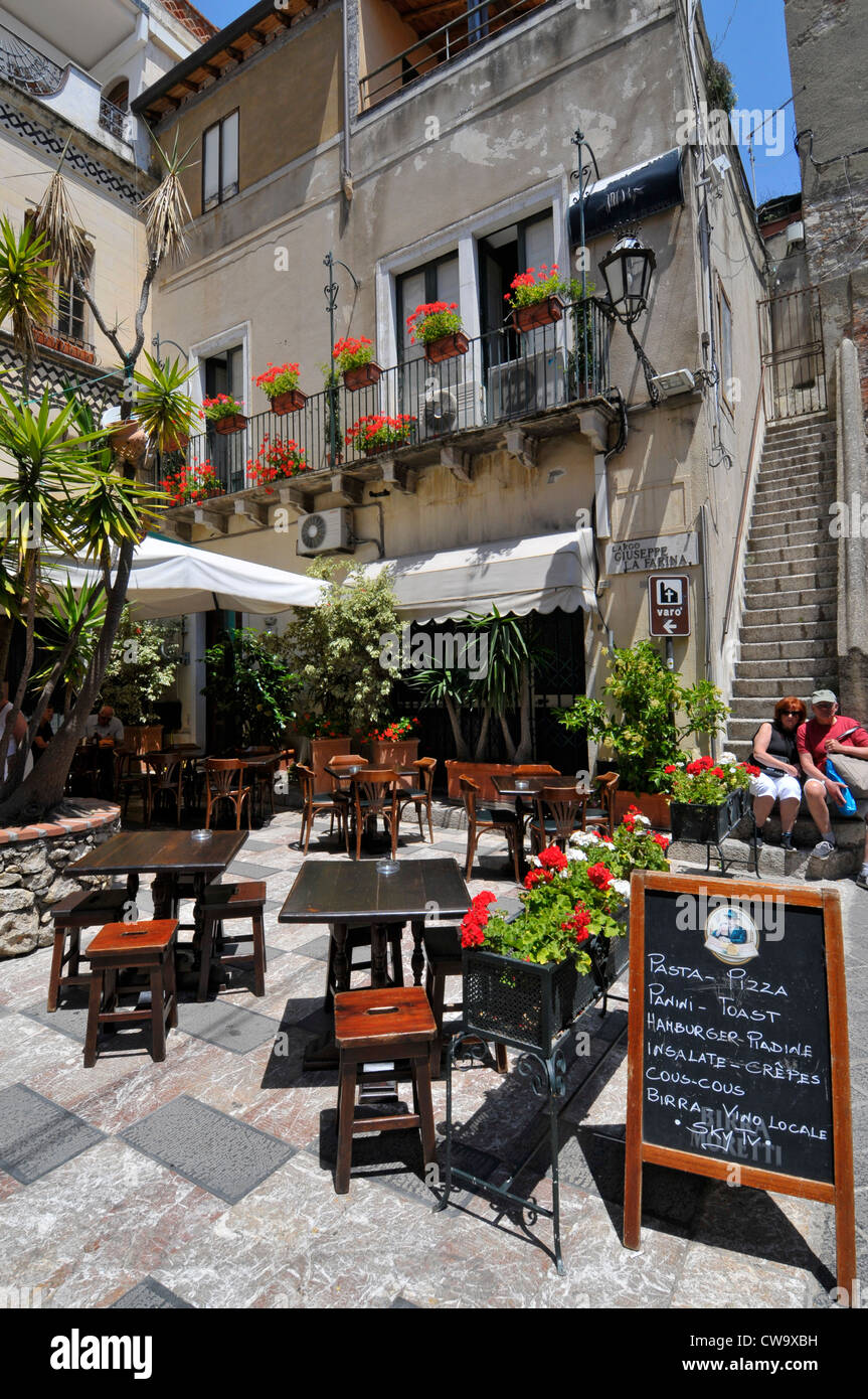 Outdoor Restaurant Taormina Sicily Mediterranean Sea Island Stock Photo ...