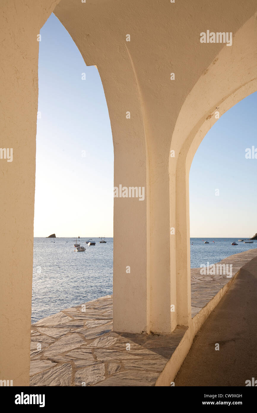 Waterfront arcade along Riba Pitxot - Cadaqués, Catalonia, Spain Stock ...