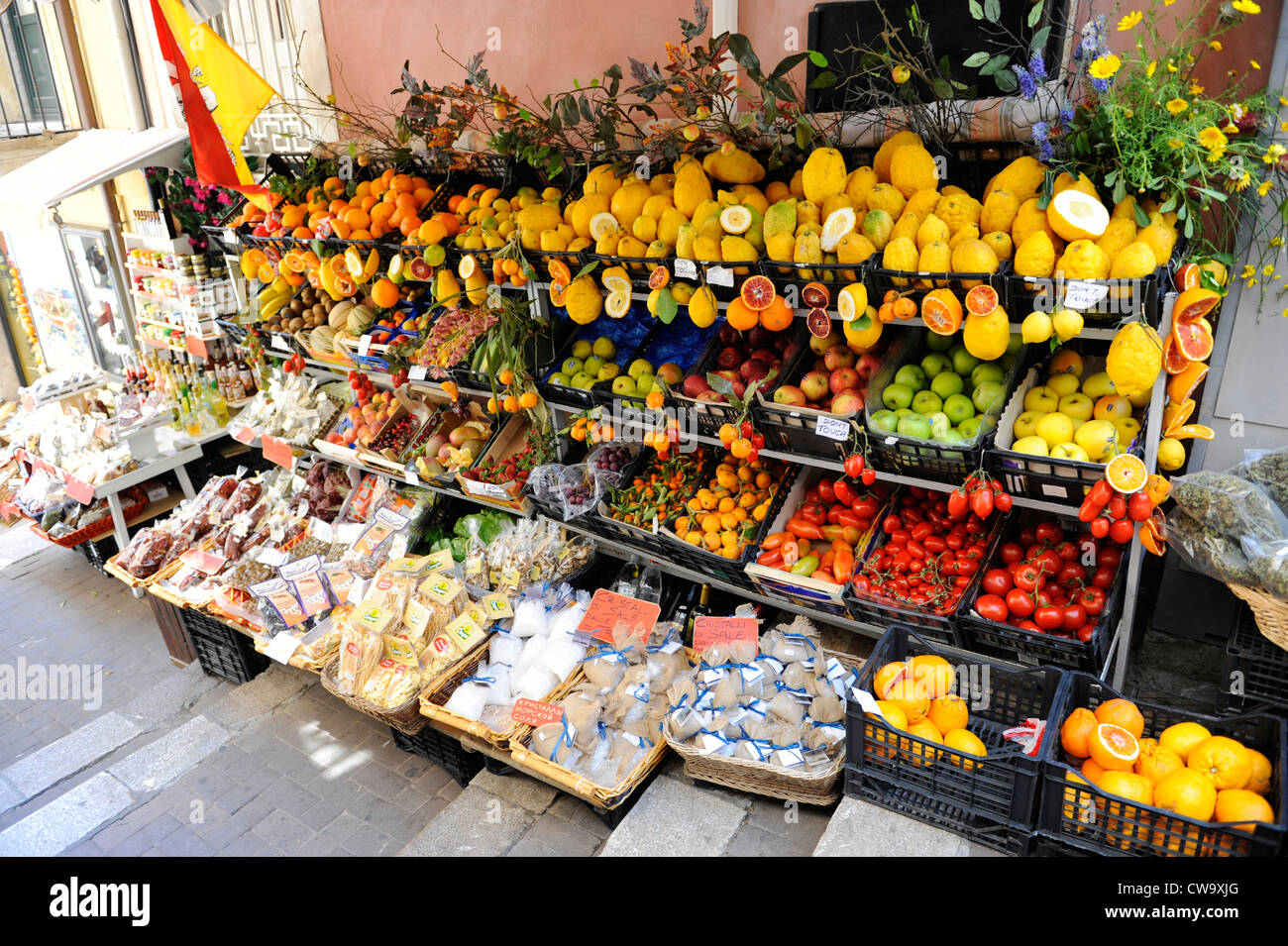 Fruit Vegetable Stand Taormina Sicily Mediterranean Sea Island Stock ...
