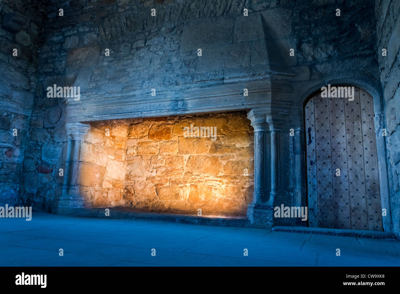 Cold and warm light in a medieval castle Stock Photo - Alamy
