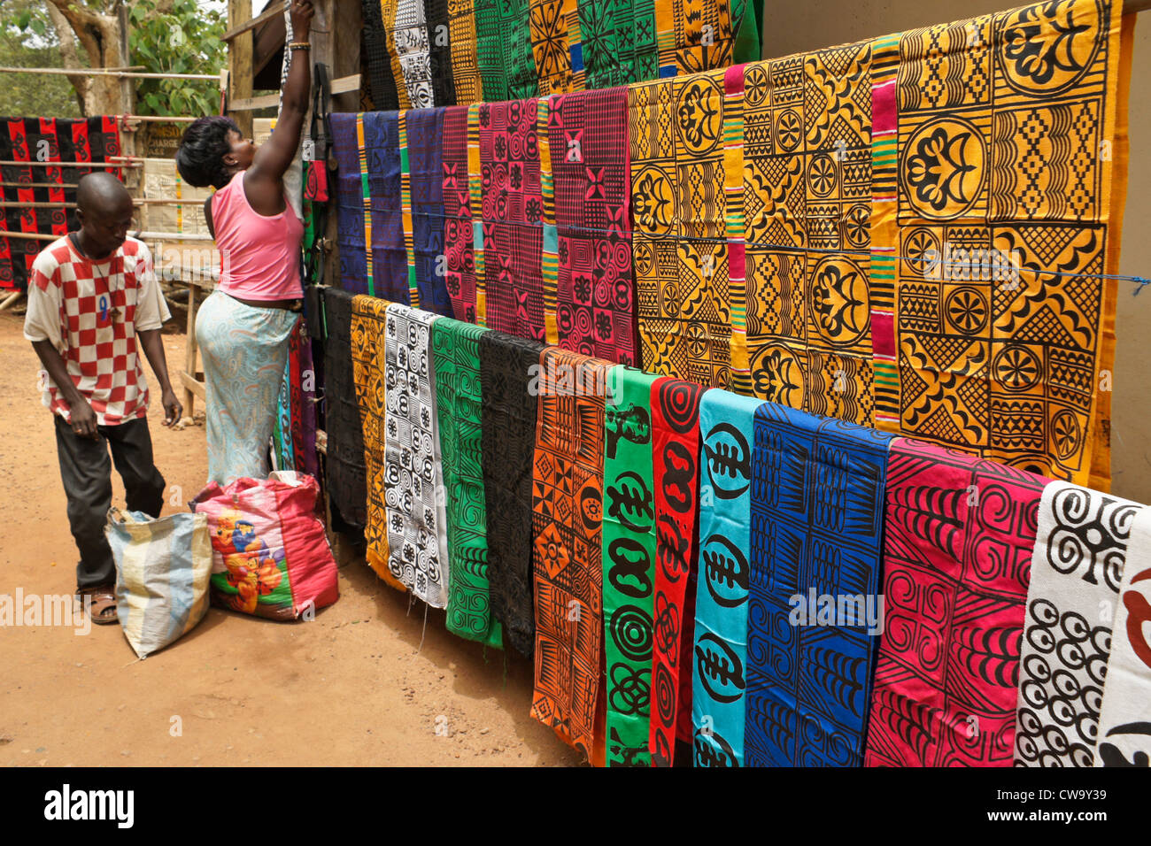 Display of adinkra stamped cloth, Ntonso, Ghana Stock Photo - Alamy