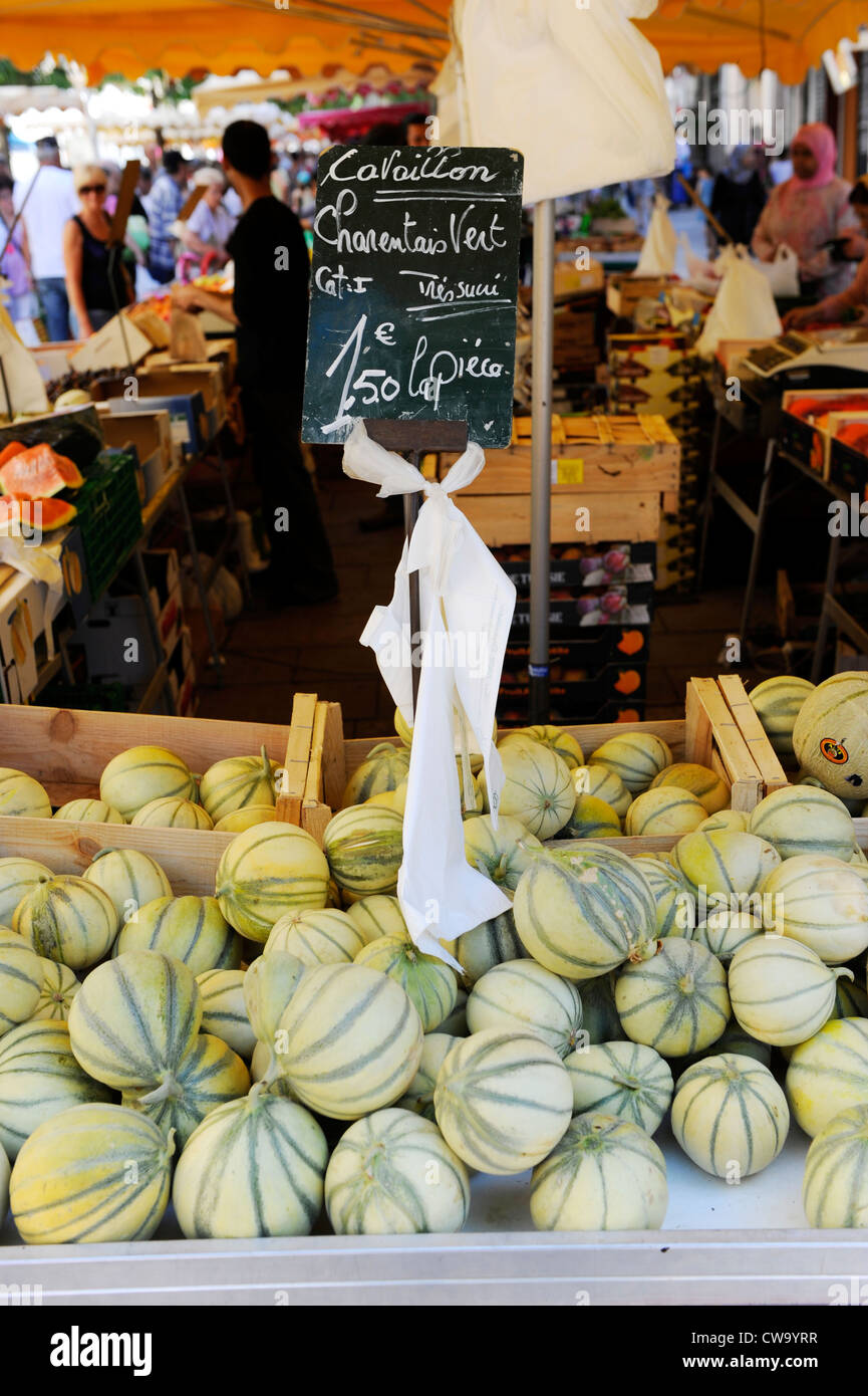 Melons Display market Toulon France French Riviera Mediterranean Europe ...