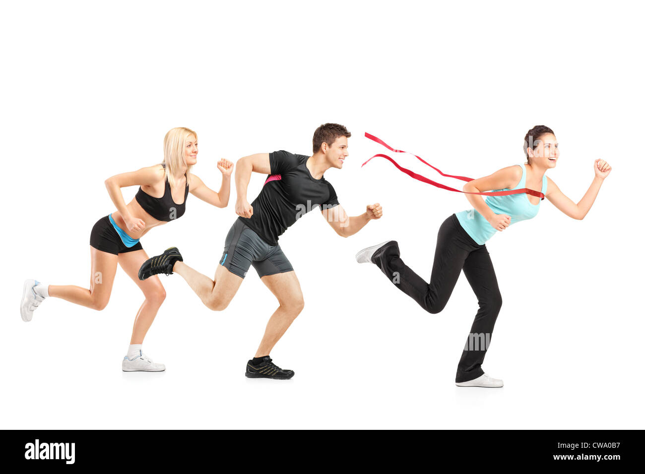 People running towards finish line isolated on white background Stock ...