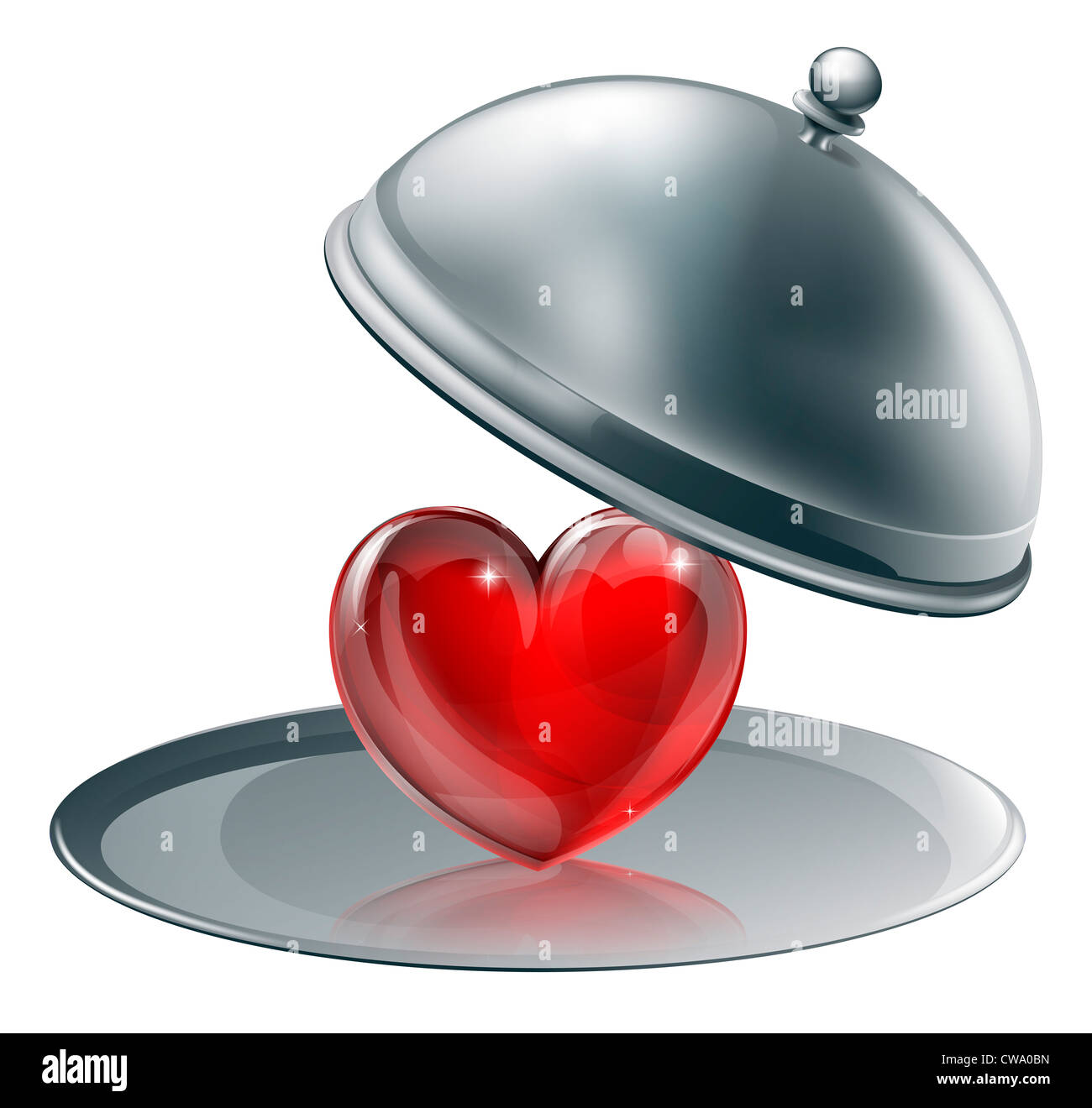 Illustration of a heart on a silver platter . Concept for giving love ...