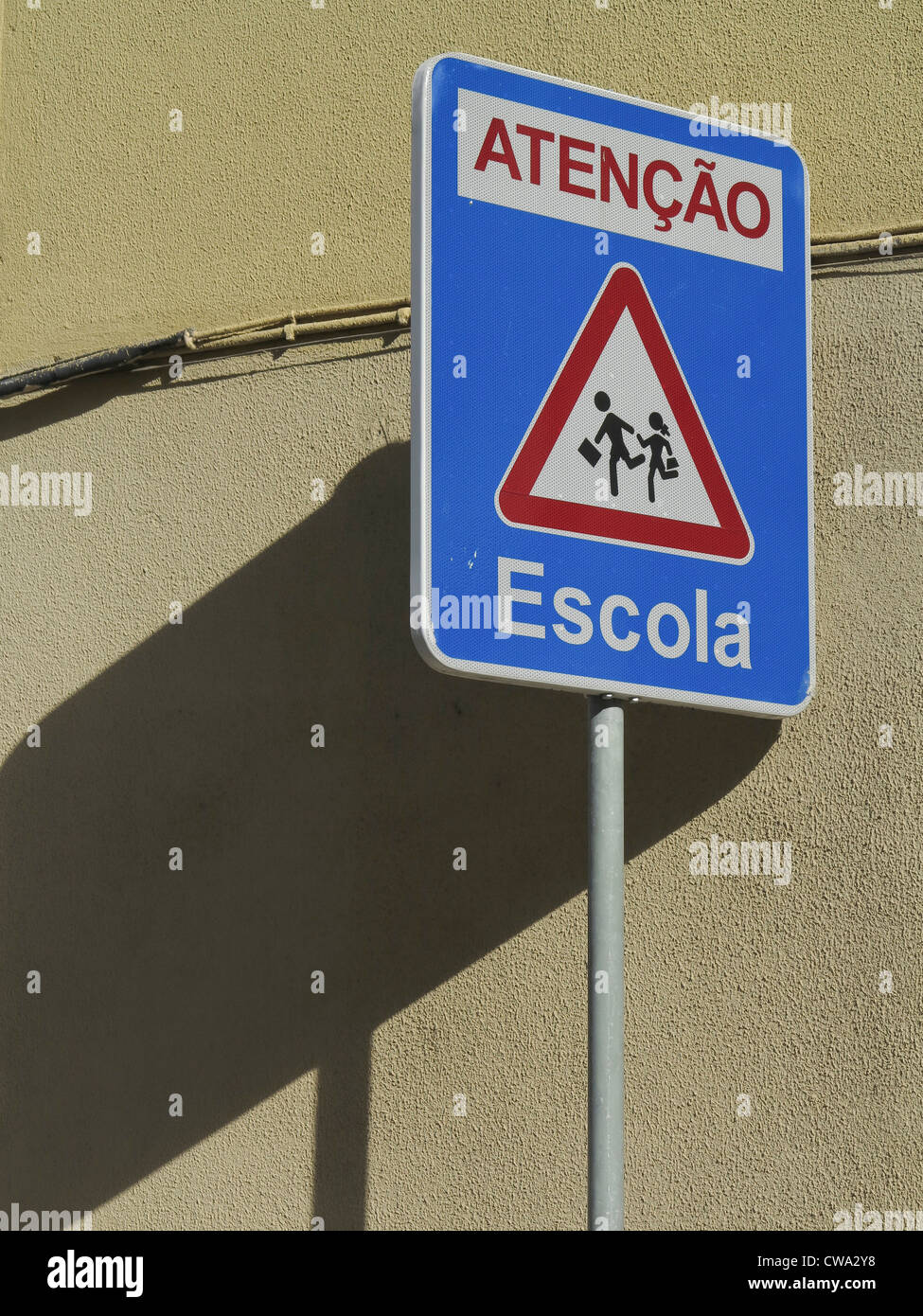 School sign in the historical old town in Lisbon, Portugal Stock Photo ...