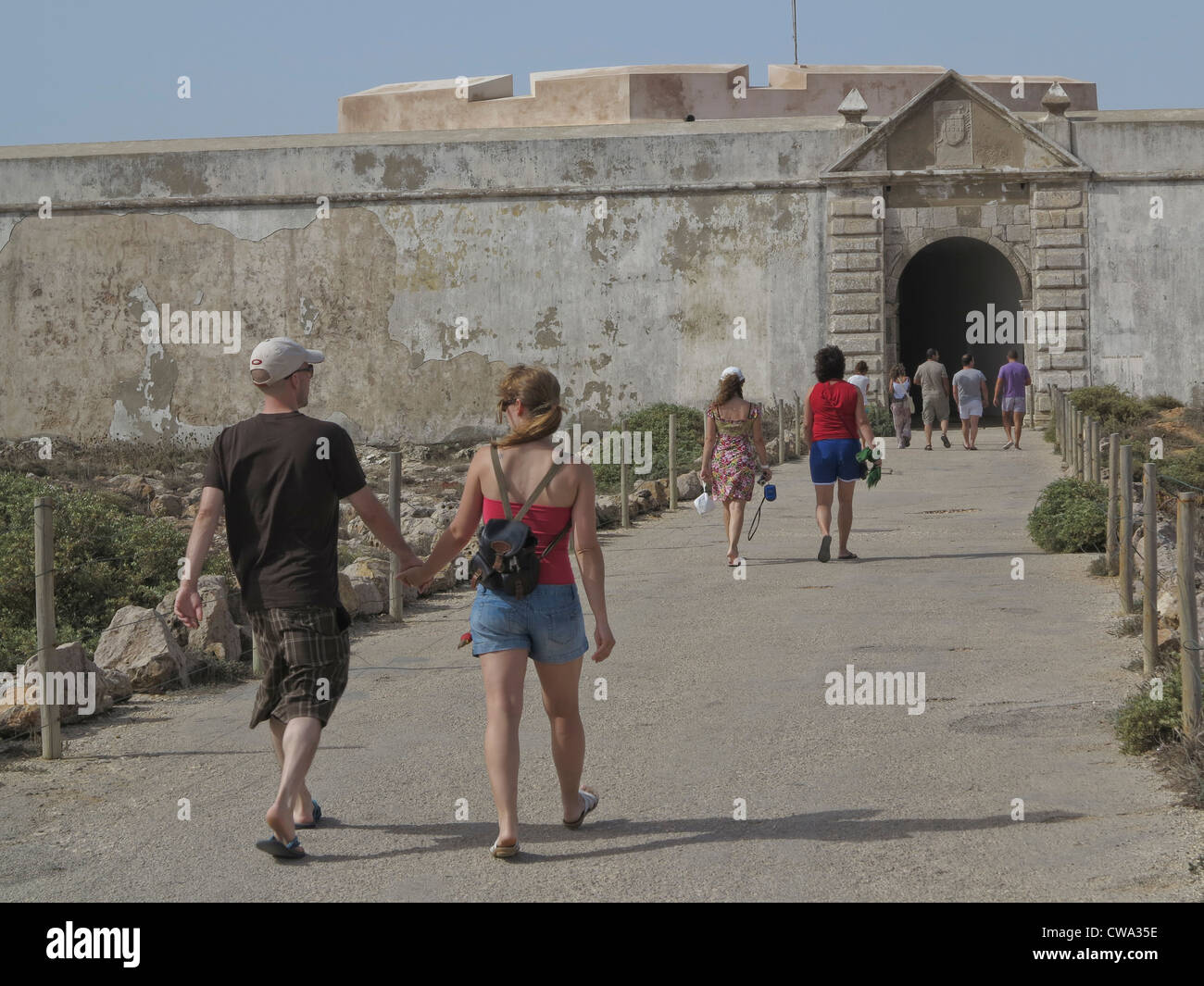 Visitors to the old fortress and School of Navigation at Sagres in the ...