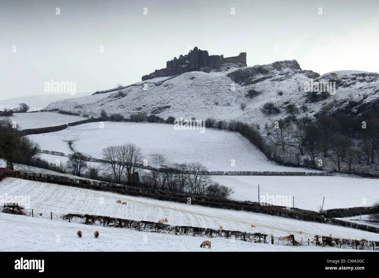 A blanket of snow covers the 13th century Carreg Cennen Castle near ...