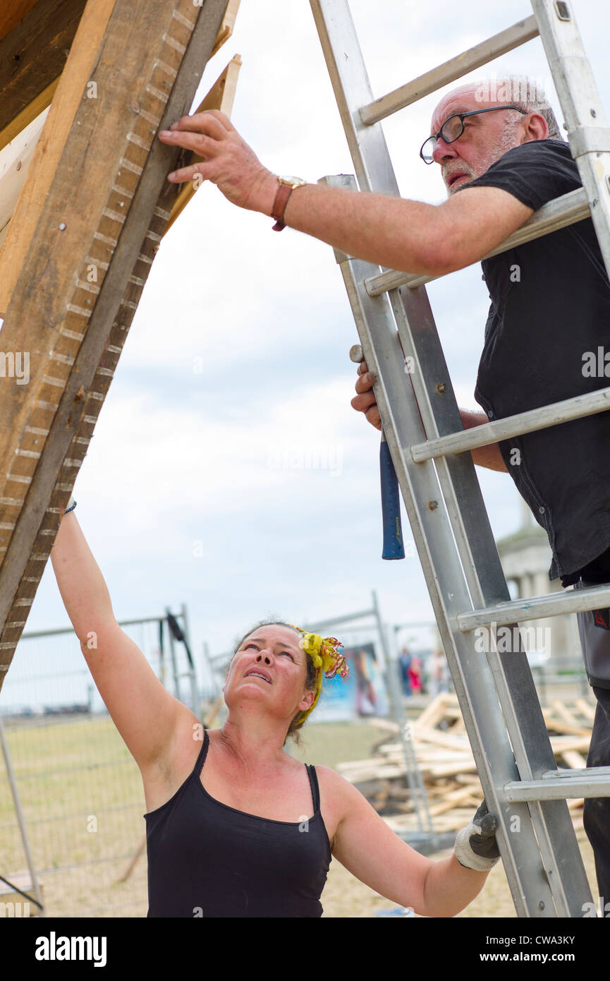 Robert Bradford Artist and sculptor working on his Fire Sculpture the ...