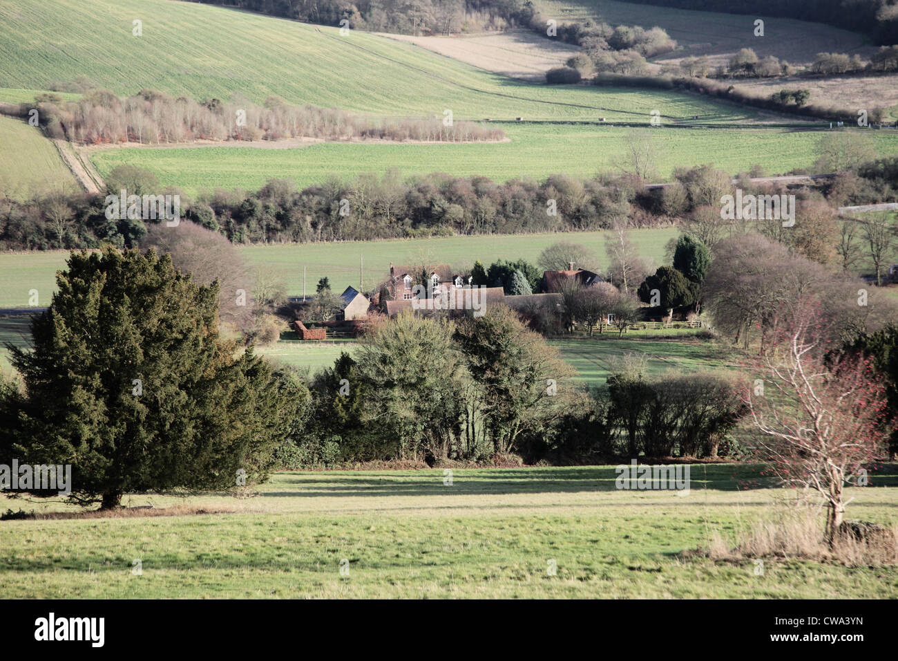 It's a photo of a Farm in the countryside of England in UK. We can see ...