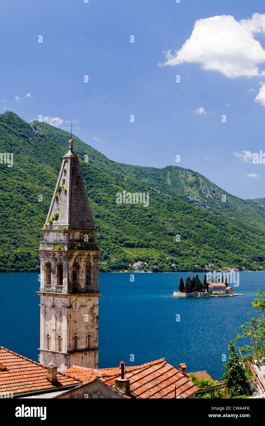 Perast city, Montenegro, View abowe roofs Stock Photo - Alamy